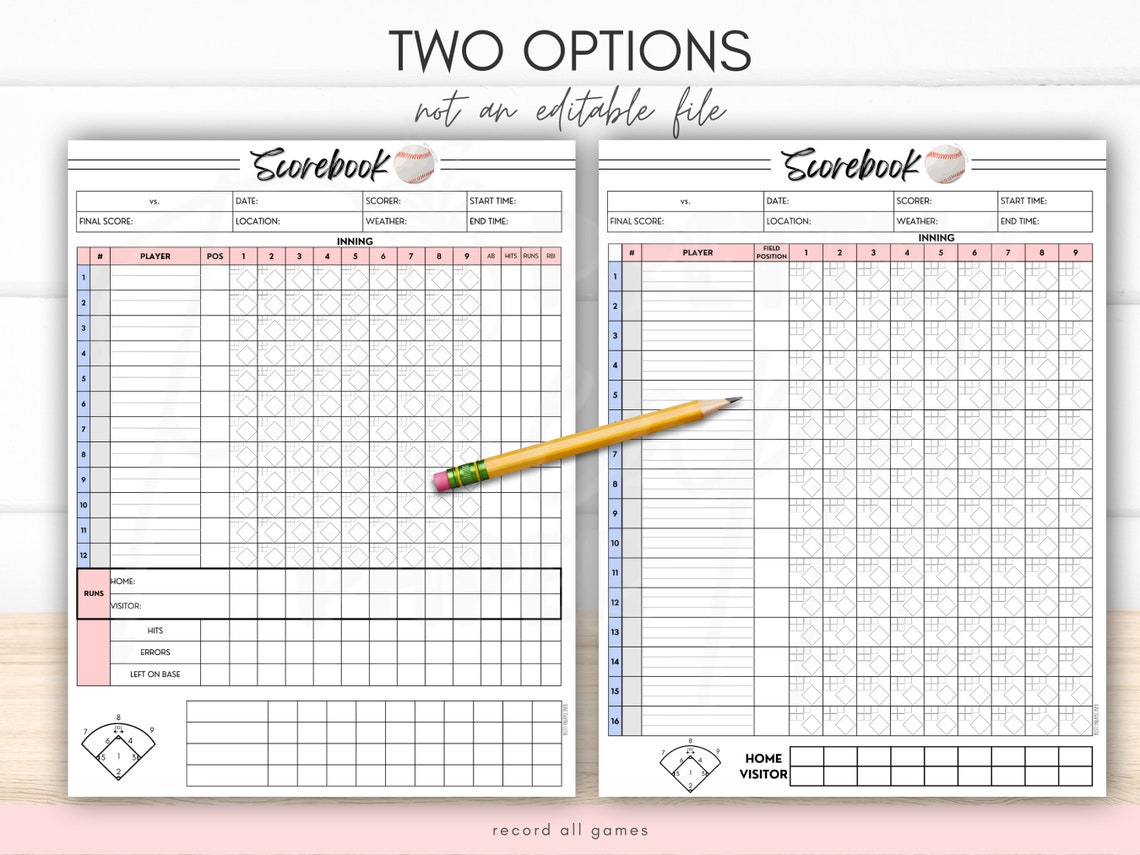 Printable Baseball Team Scorebook, Print Pages, Simple and Detailed ...