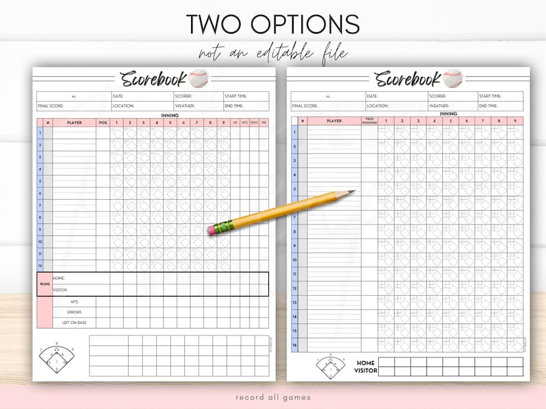 Printable Baseball Team Scorebook, Print Pages, Simple and Detailed ...