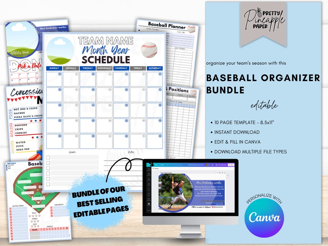 Editable Baseball Organizer Planner Pages, Coaches, Team Mom, Game Day ...
