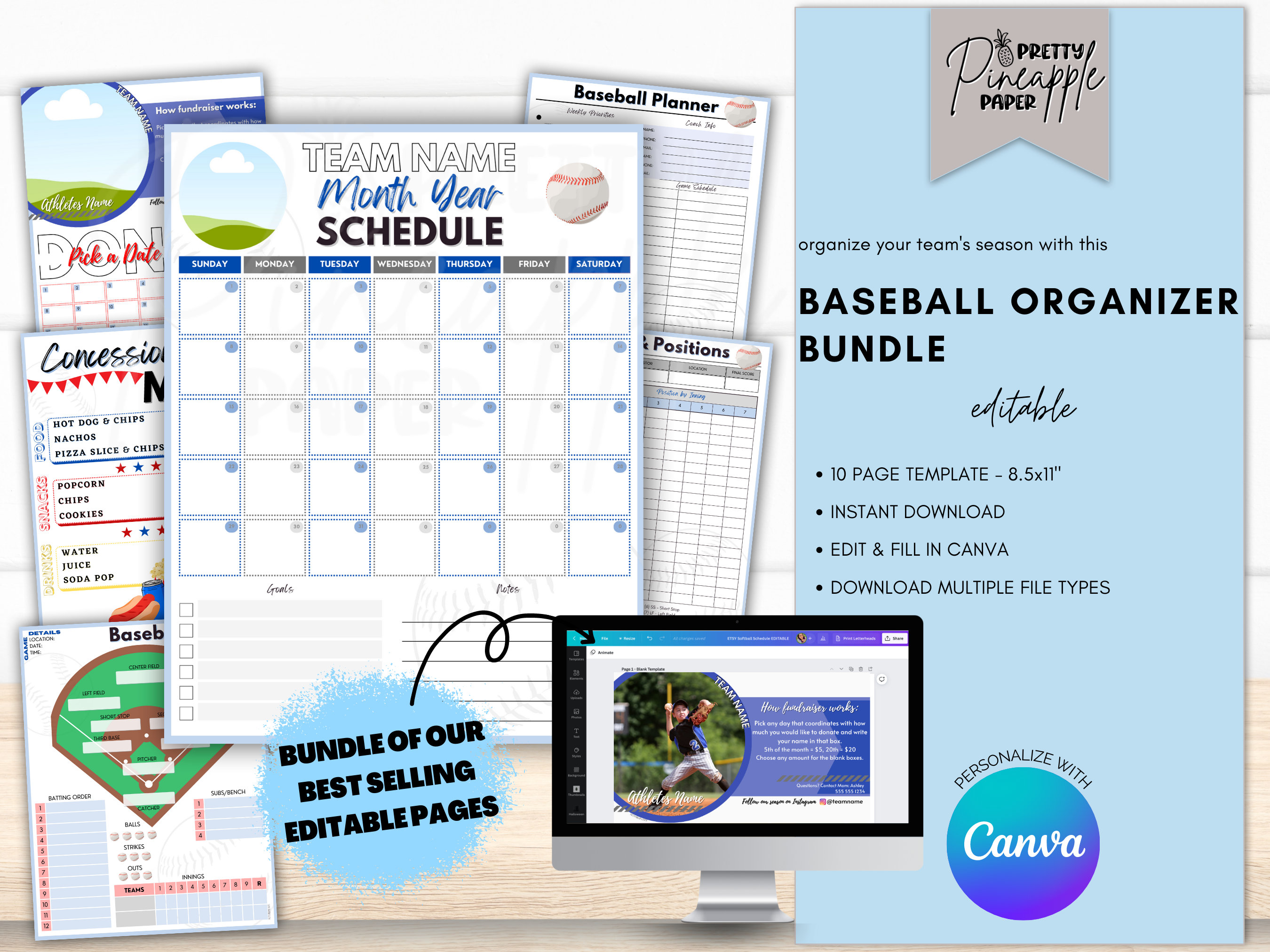 Editable Baseball Organizer Planner Pages, Coaches, Team Mom, Game Day ...