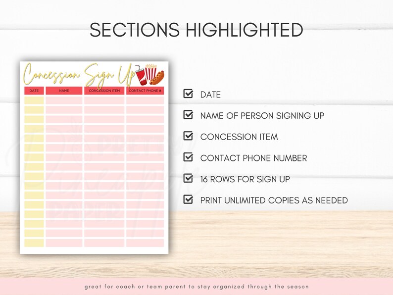 Printable Concession Stand Sign up Instant Download Sheet. - Etsy