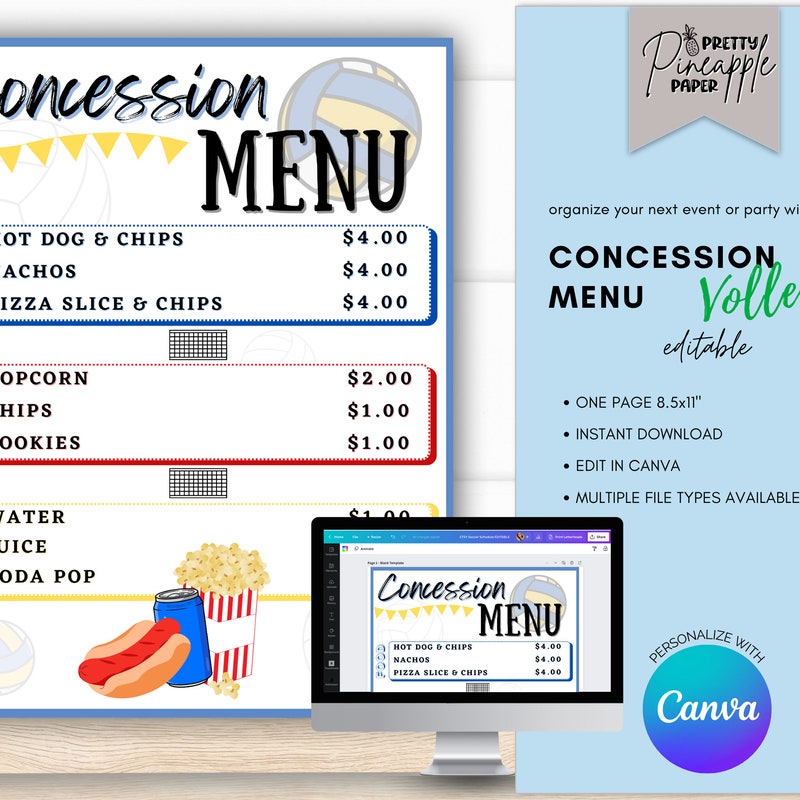 Concession Price List Template - Etsy