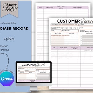 Editable Customer Record Planner Sheet Instant Download, Edit Canva ...
