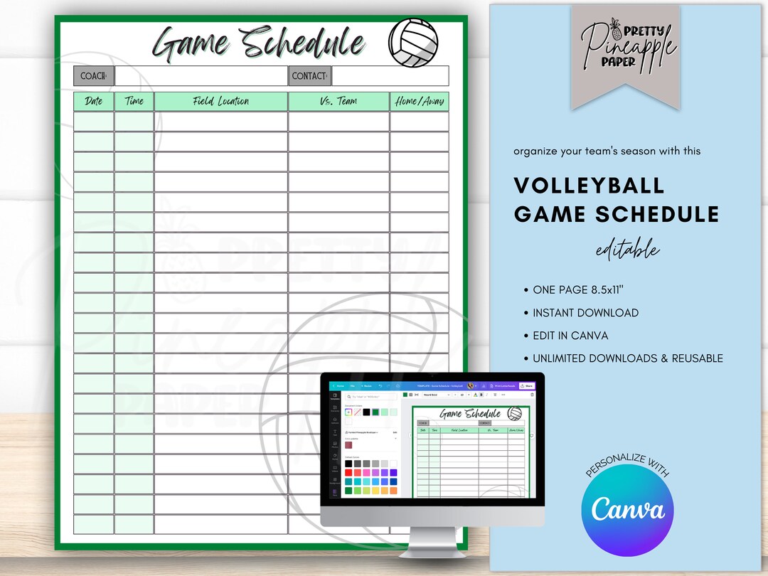 Editable Volleyball Game Day Schedule Template, Instant Download to ...