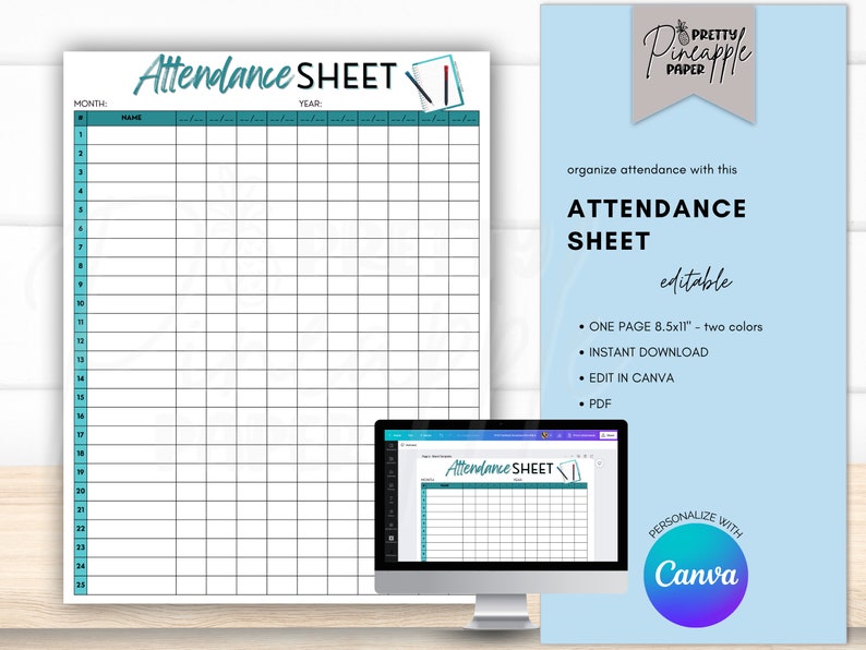 Editable Attendance Template Instant Digital Download Edit - Etsy