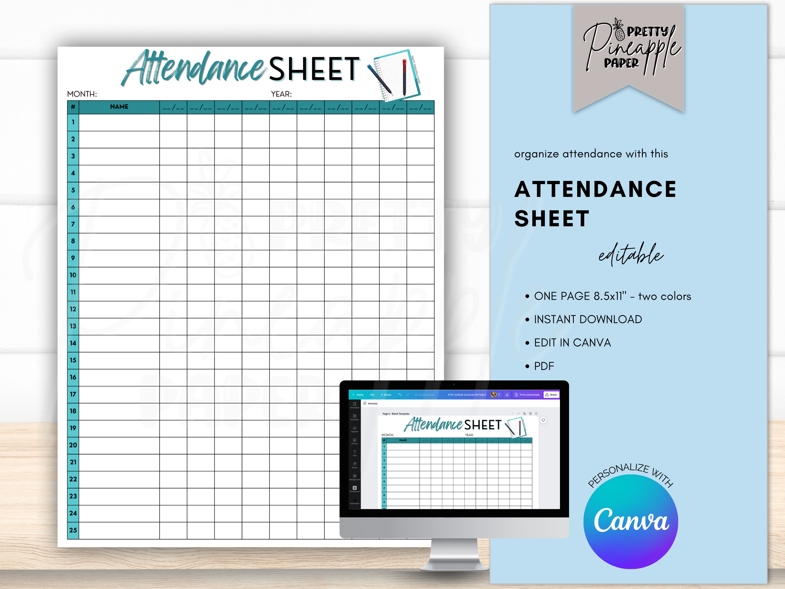 Editable Attendance Template Instant Digital Download Edit - Etsy