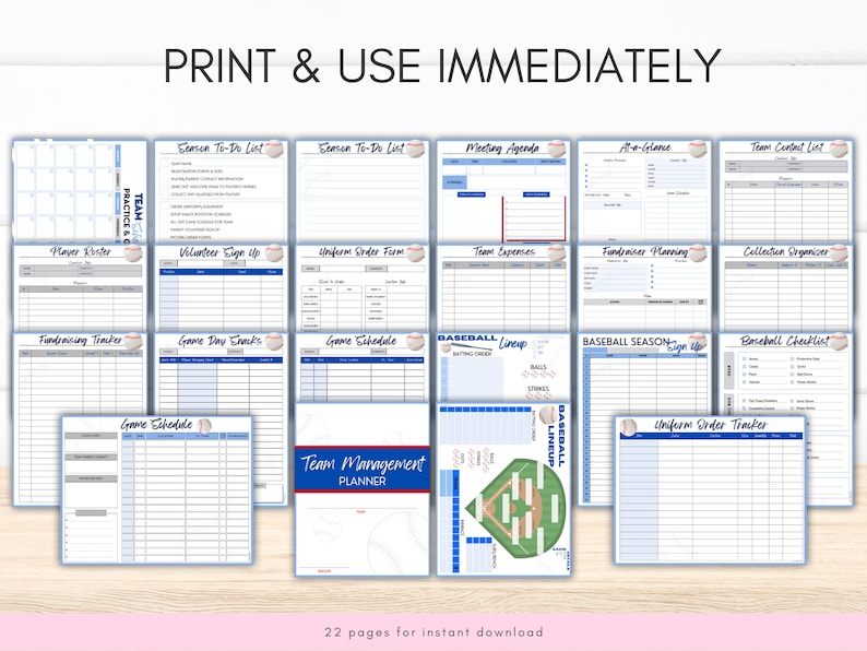 Printable Baseball Team Management Planner for Coach and Team Mom, Game ...