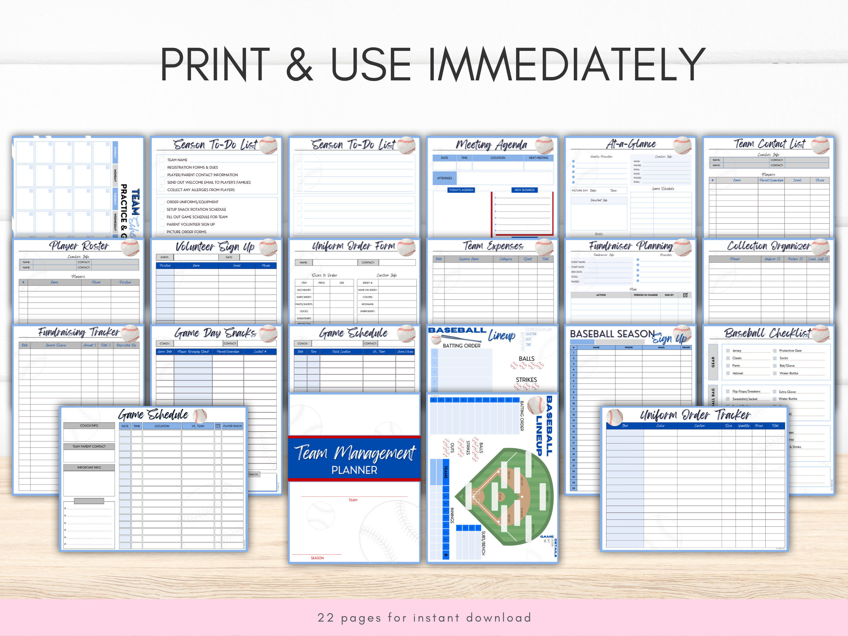 Printable Baseball Team Management Planner for Coach and Team Mom, Game ...