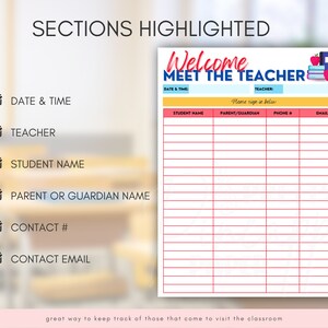 Printable Meet the Teacher Sign in Sheet, Instant Digital Download ...
