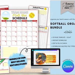 Editable Softball Organizer Planner Bundle Pages, Coach, Team Mom, Game ...