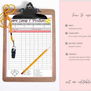 Printable Softball Team Line up and Field Positions, Instant Download ...