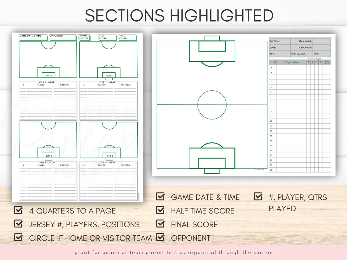 Printable Soccer Game Field Lineup and Game Card, Player Positions for ...