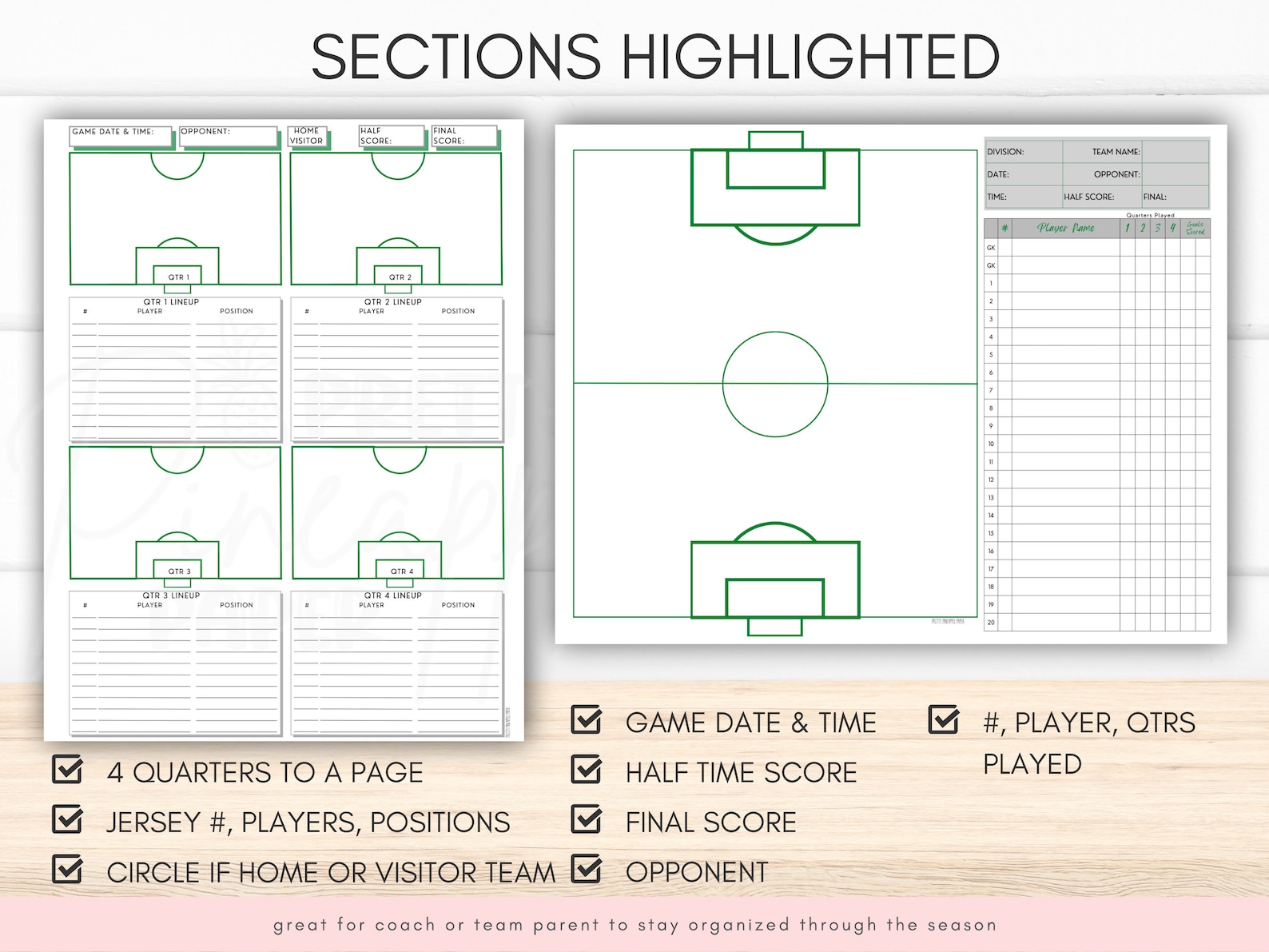 Printable Soccer Game Field Lineup and Game Card, Player Positions for ...