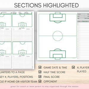 Printable Soccer Game Field Lineup and Game Card, Player Positions for ...