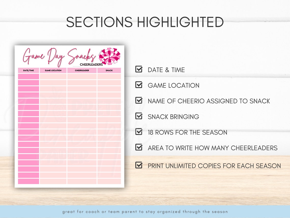 Editable Cheer Game Day Snack Schedule Template Instant - Etsy