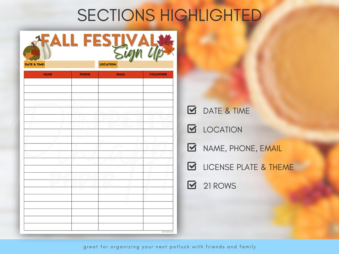 Editable Fall Festival Sign up Sheet, Instant Digital Download, Edit in ...