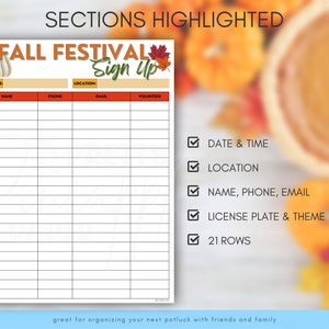 Editable Fall Festival Sign up Sheet, Instant Digital Download, Edit in ...