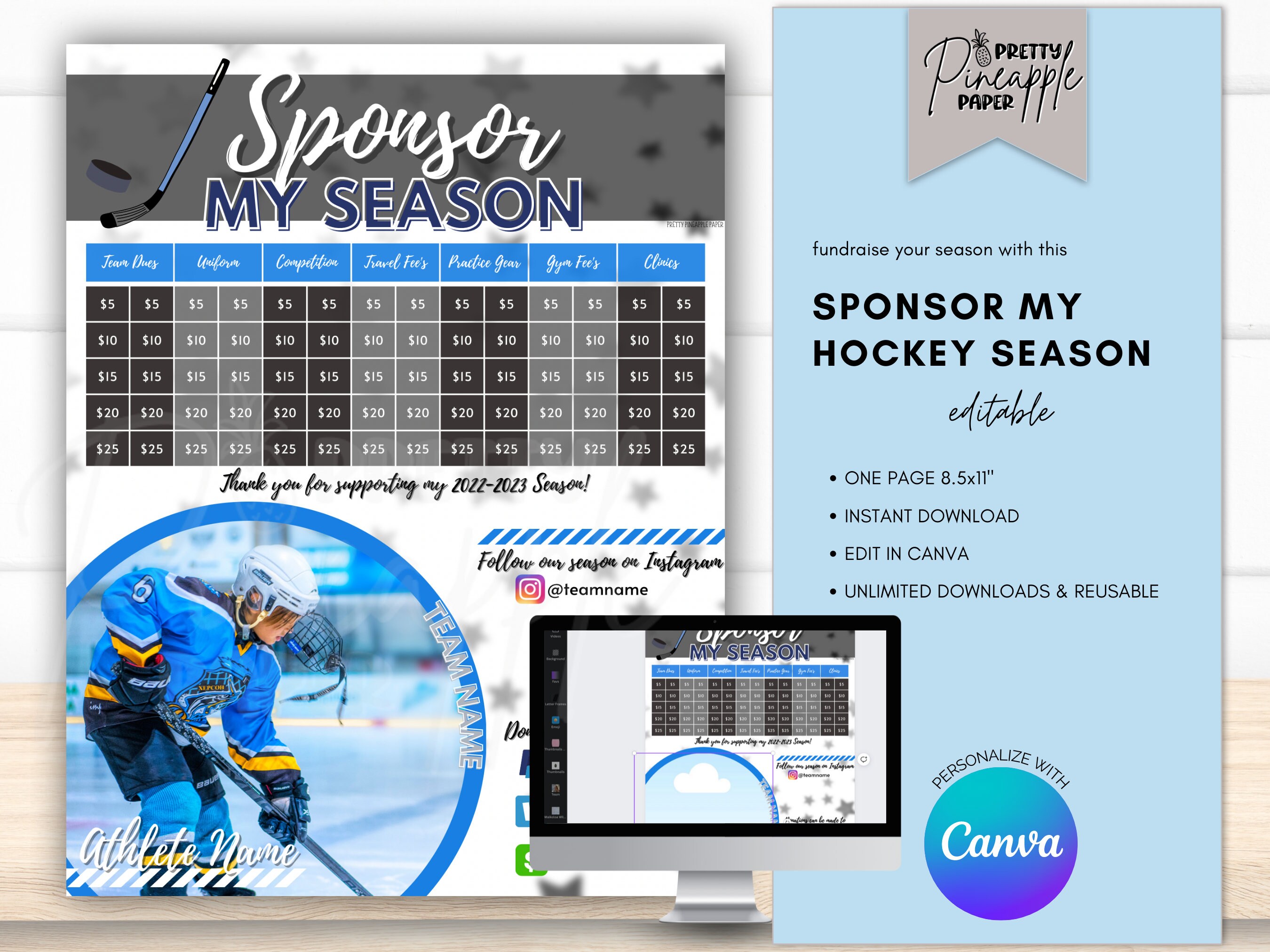 Editable Hockey - Sponsor My Season Fundraiser Template, Instant ...