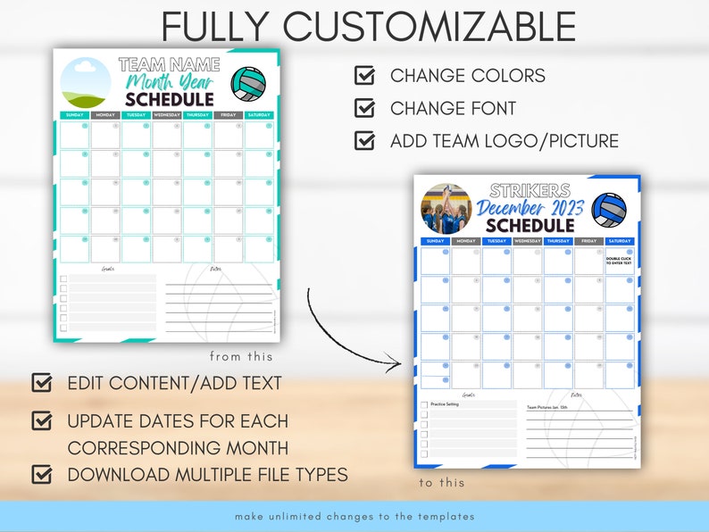 Editable Volleyball Calendar Template Instant Download - Etsy