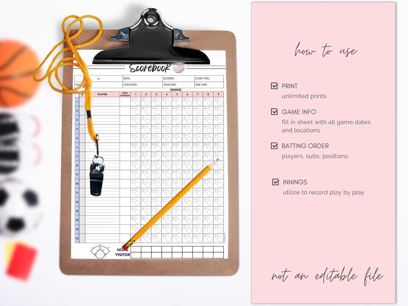 Printable Baseball Team Scorebook, Print Pages, Simple and Detailed ...