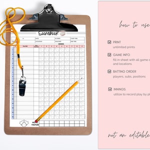 Printable Baseball Team Scorebook, Print Pages, Simple and Detailed ...