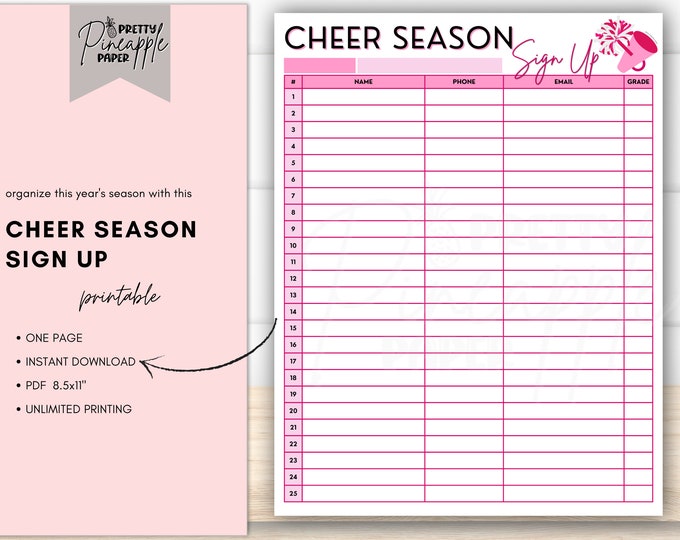 Printable Cheer Season Attendance Sheet Instant Download Template ...