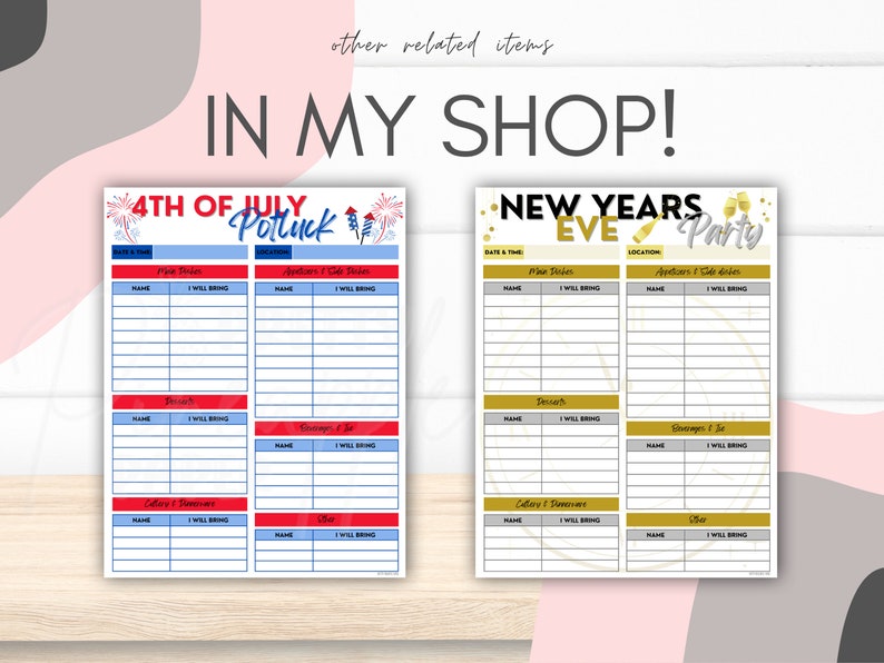 Printable Party Volunteer Sign up Sheet Instant Download for Potluck ...