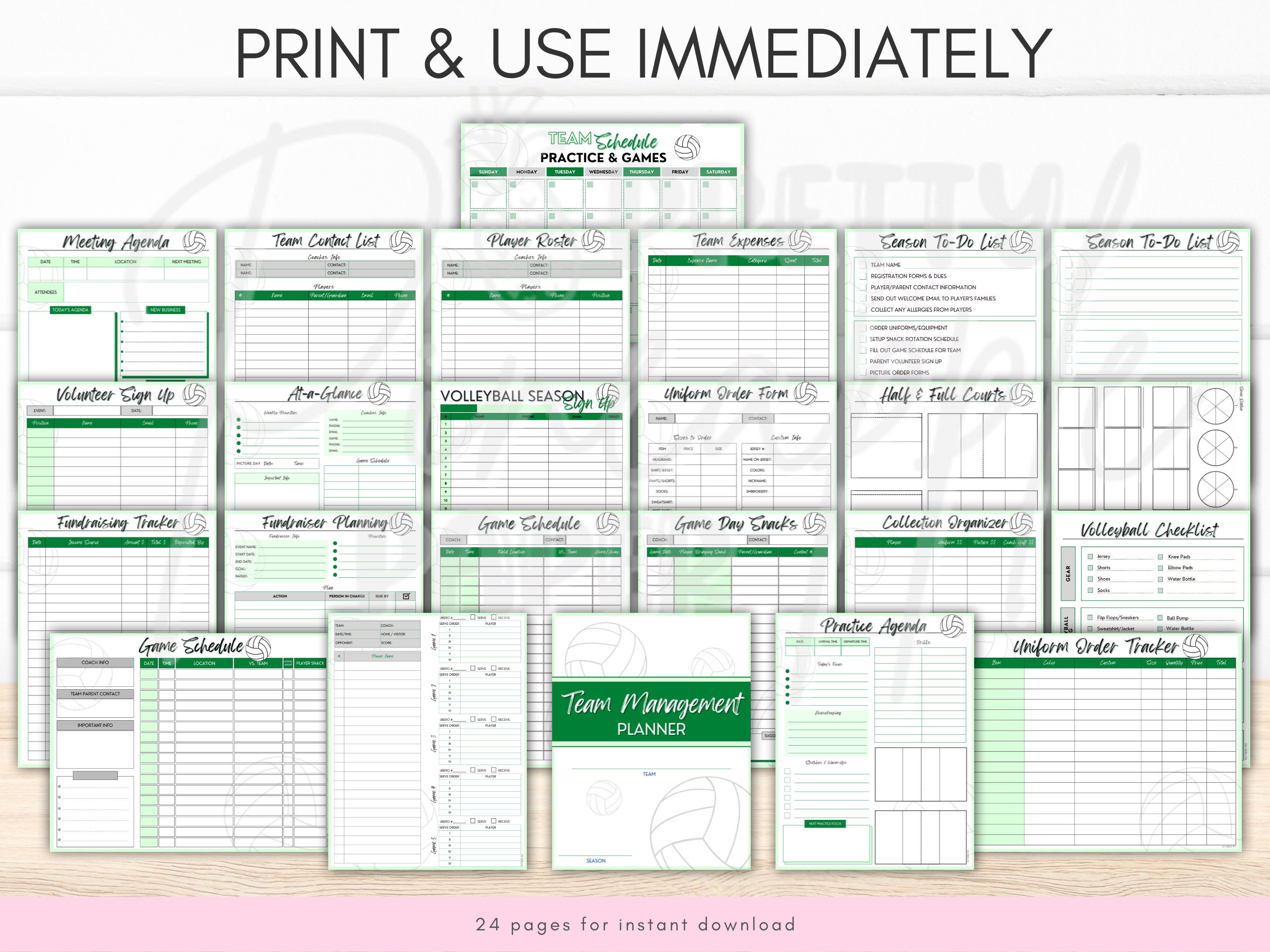 Printable Volleyball Planner for Coach, Captain and Team Mom, Game Day ...