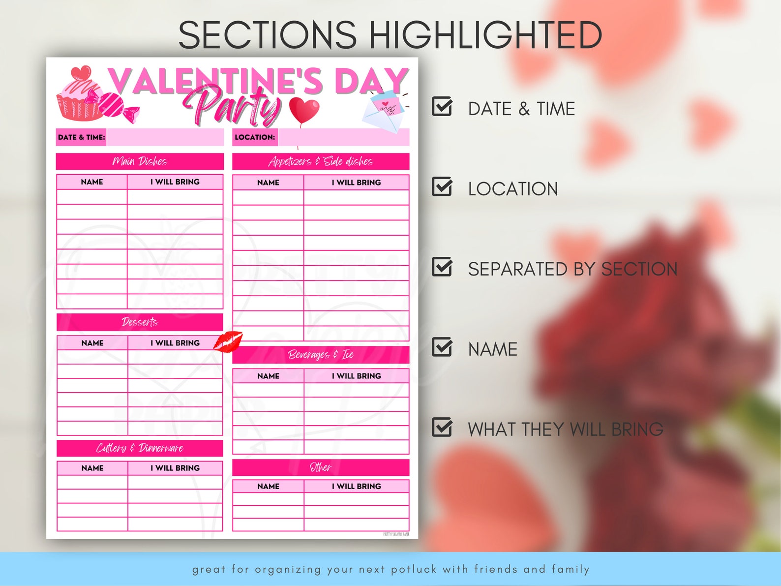 Editable Valentine's Day Potluck Party Sign up Sheet, Instant Digital ...