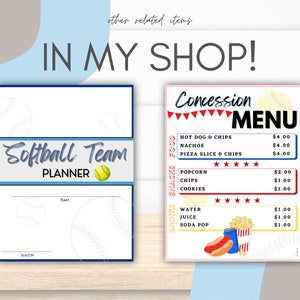 Editable Softball Attendance Template, Instant Digital Download, Edit ...