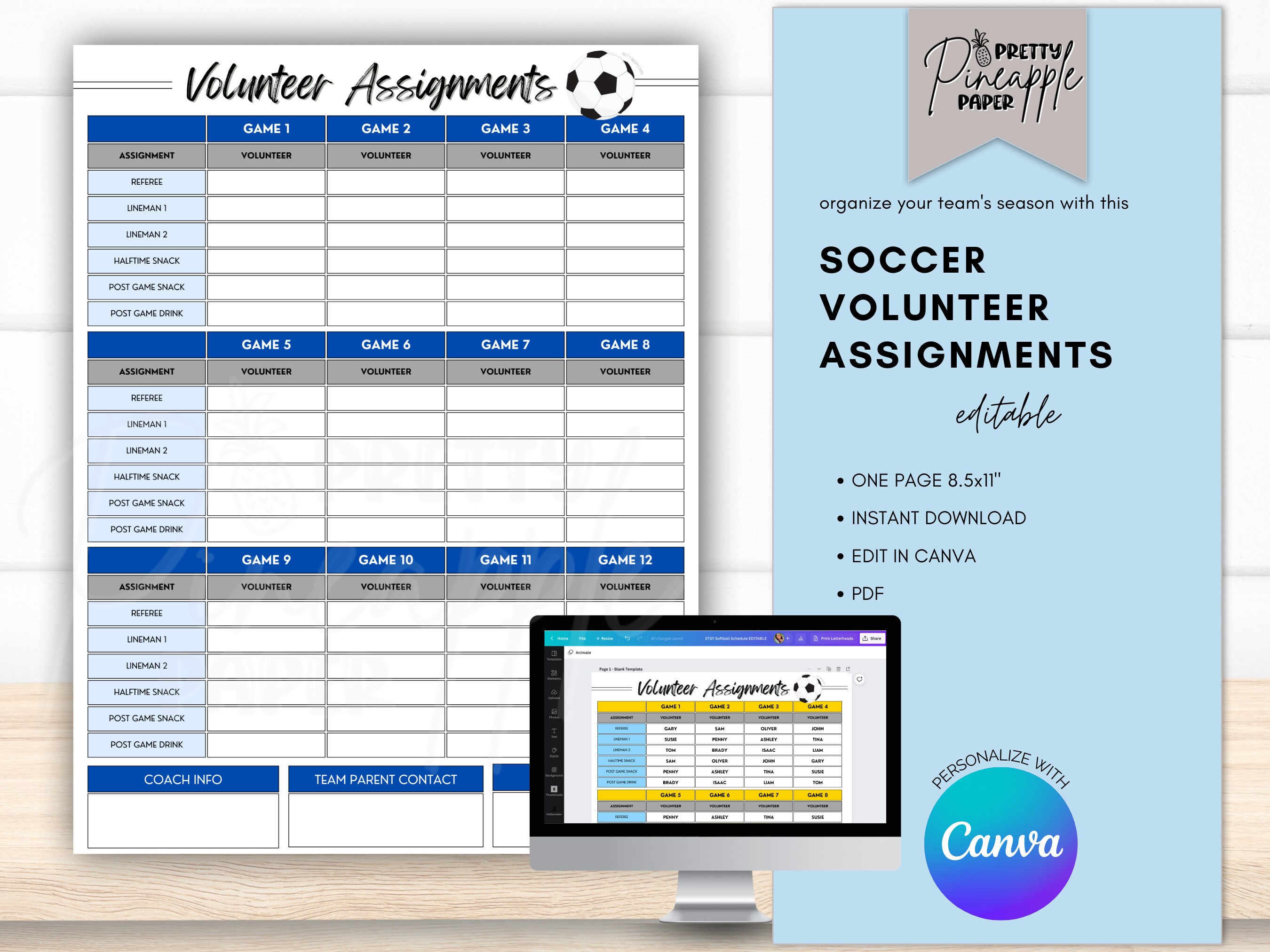 Editable Soccer Volunteer Assignment Template, Game Info, Coach Planner ...