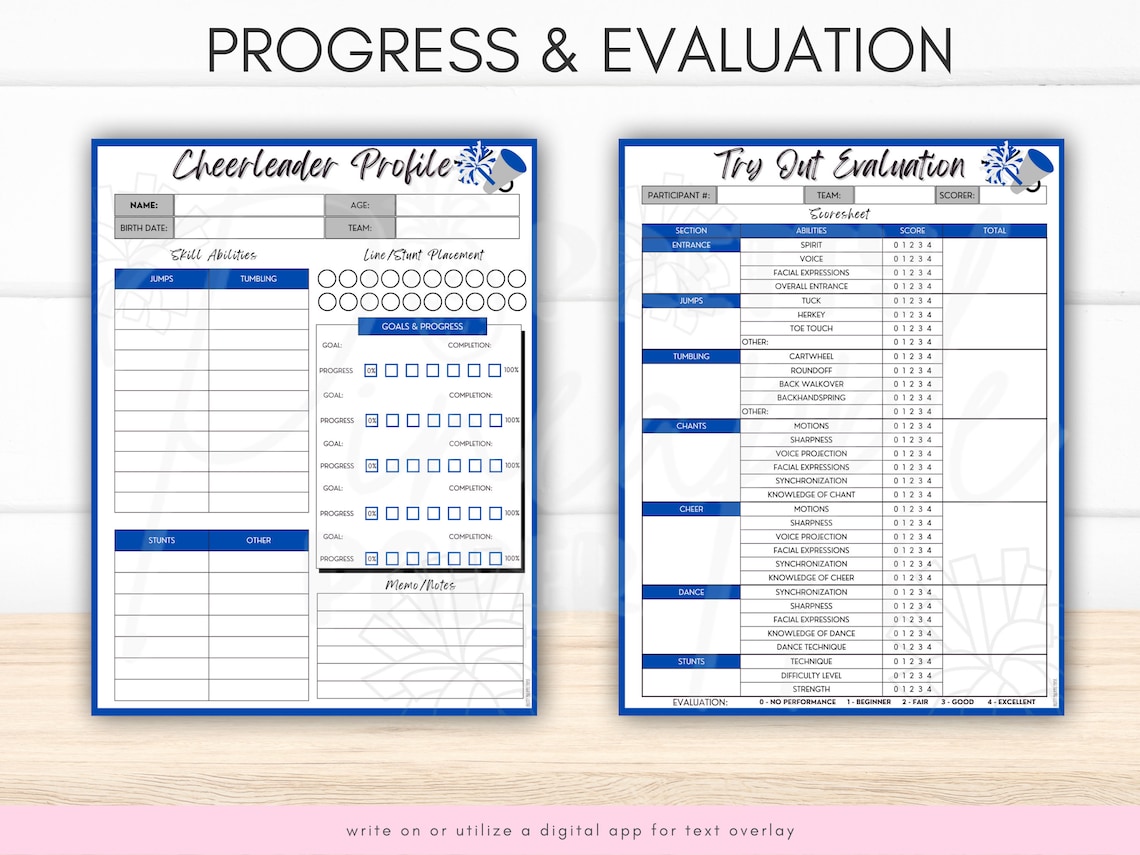 Printable Cheer Progress, Skills, Goals, Tumbling, Evaluation, Jump ...