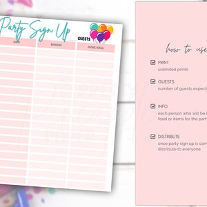 Printable Party Volunteer Sign up Sheet Instant Download for - Etsy