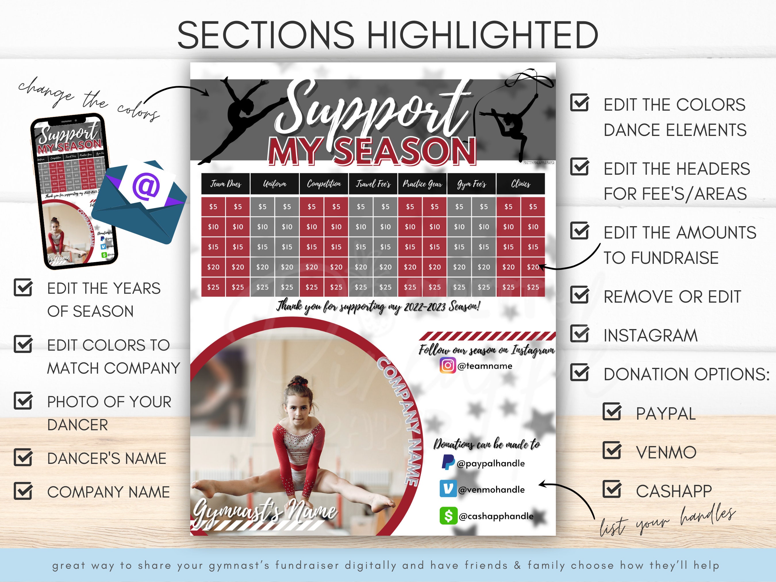 Editable Gymnast - Sponsor My Season Fundraiser Template, Instant ...
