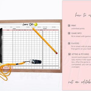 Printable Softball Game Stats, Instant Download Template, Sports ...