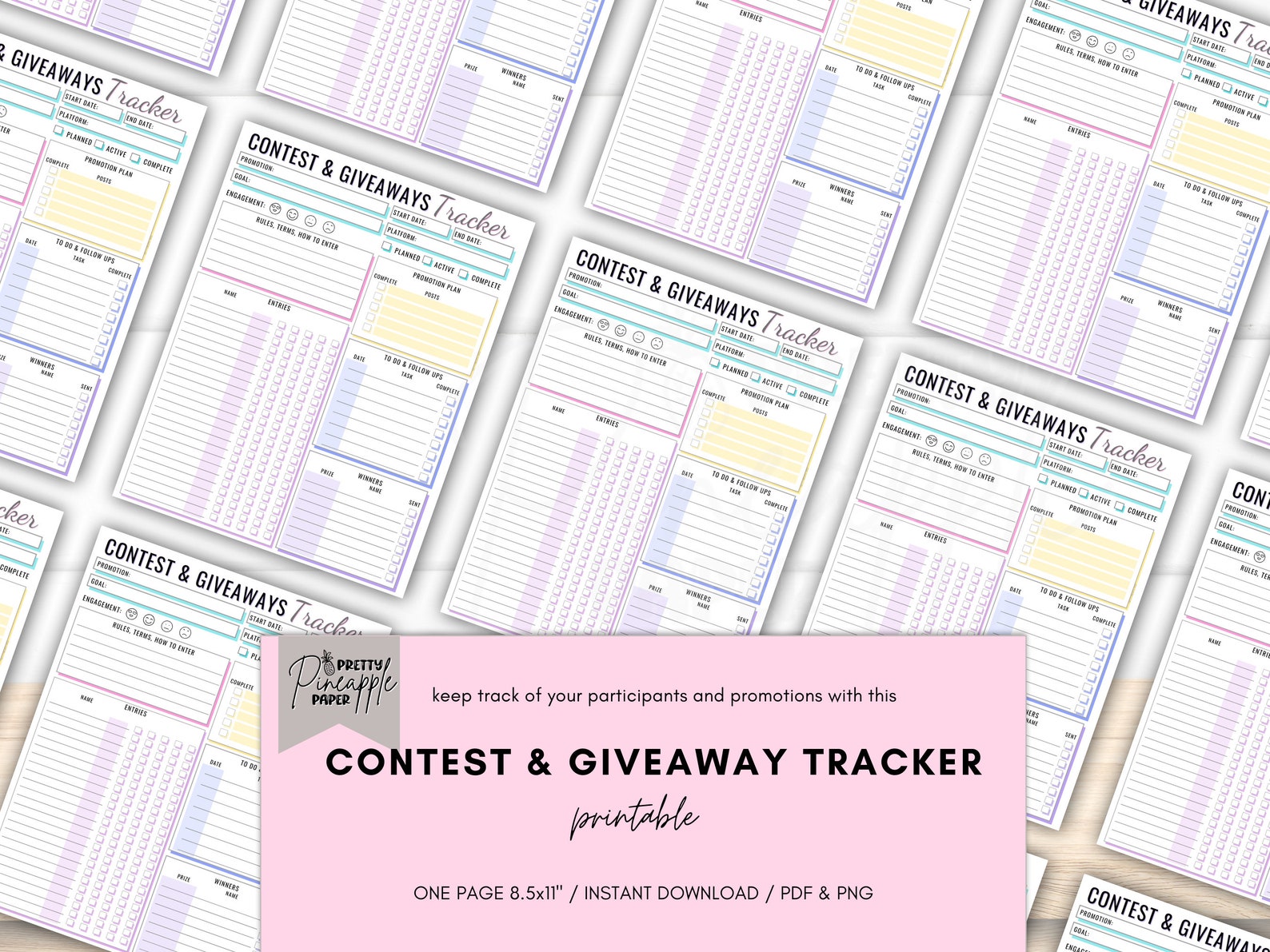 Printable Contest and Giveaway Tracker Planner Sheet, Instant Digital ...