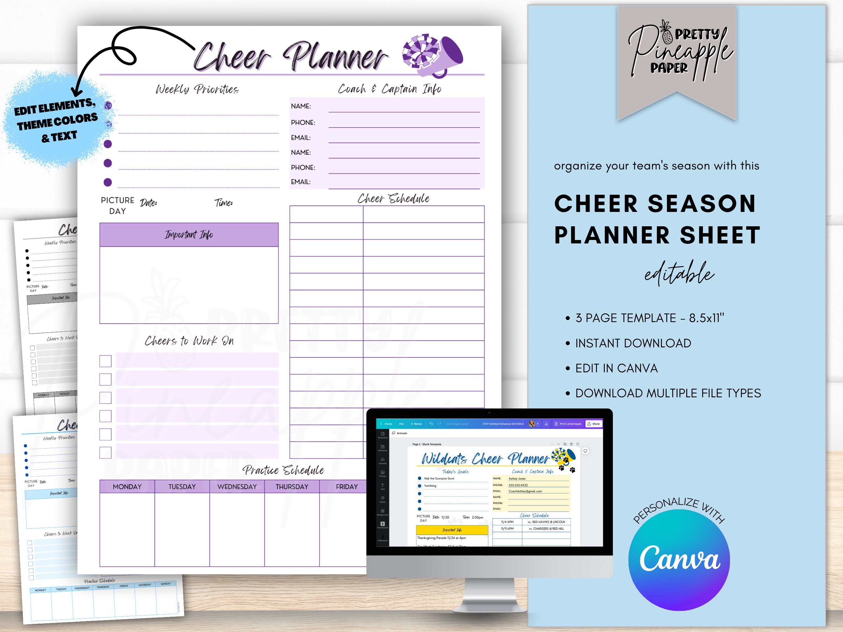 Editable Cheer Season Planner Sheet, Instant Digital Download, Edit in ...