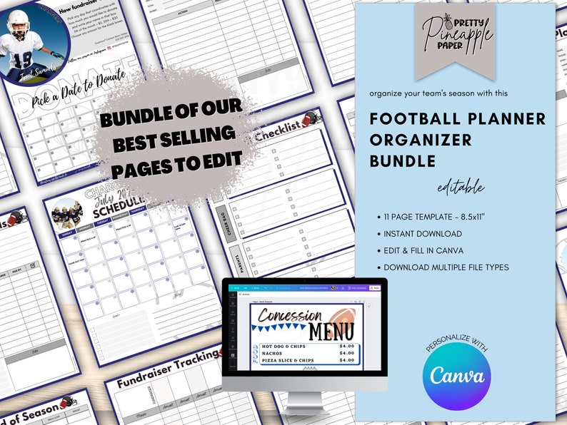 Editable Football Organizer Planner Bundle Pages, Coach, Team Mom, Game ...