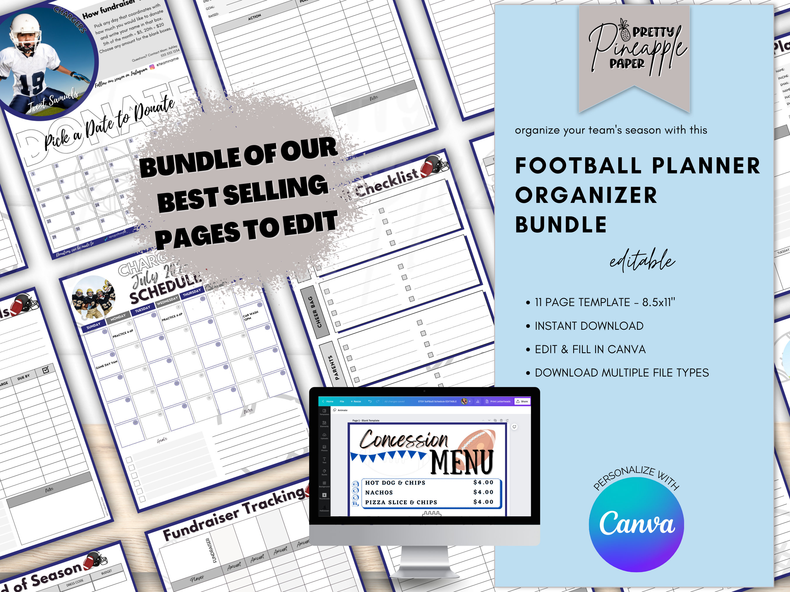 Editable Football Organizer Planner Bundle Pages, Coach, Team Mom, Game ...