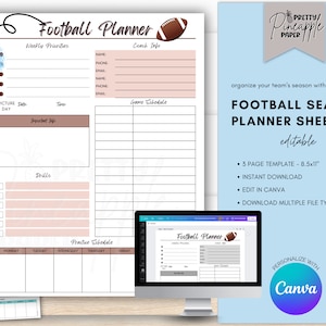 Editable Football Season Planner Sheet Printable, Instant Digital ...
