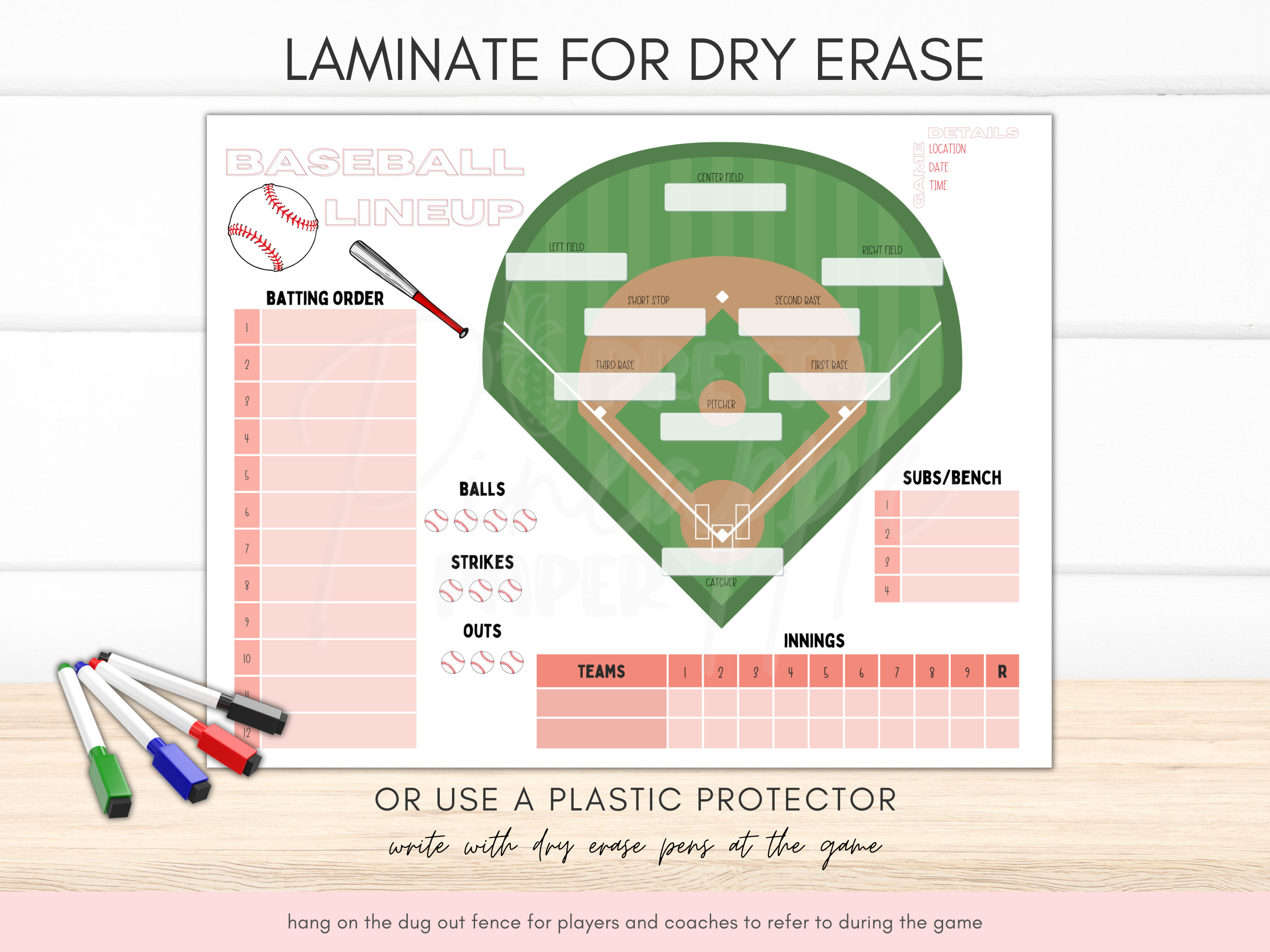 Printable Baseball Line up and Field Position Sheet Batting Order ...