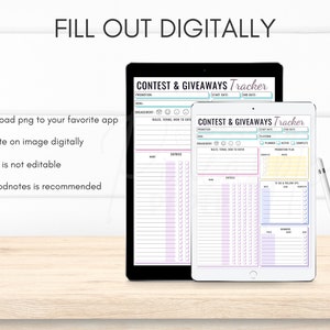 Printable Contest and Giveaway Tracker Planner Sheet, Instant Digital ...