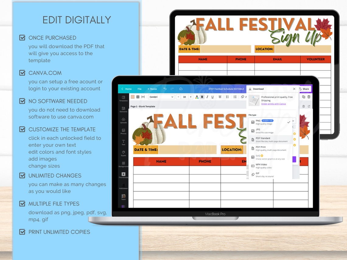 Editable Fall Festival Sign up Sheet, Instant Digital Download, Edit in ...