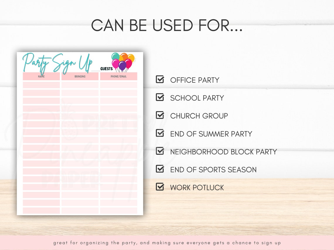 Printable Party Volunteer Sign up Sheet Instant Download for - Etsy
