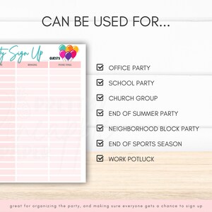 Printable Party Volunteer Sign up Sheet Instant Download for - Etsy