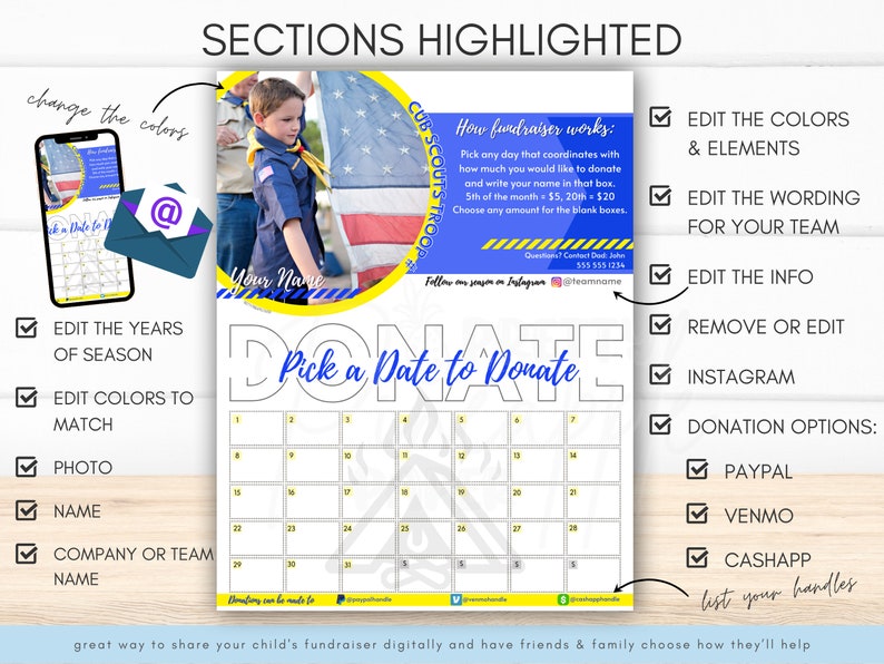Editable Cub or Boy Scouts - Calendar Fundraiser Template, Pick a Date ...