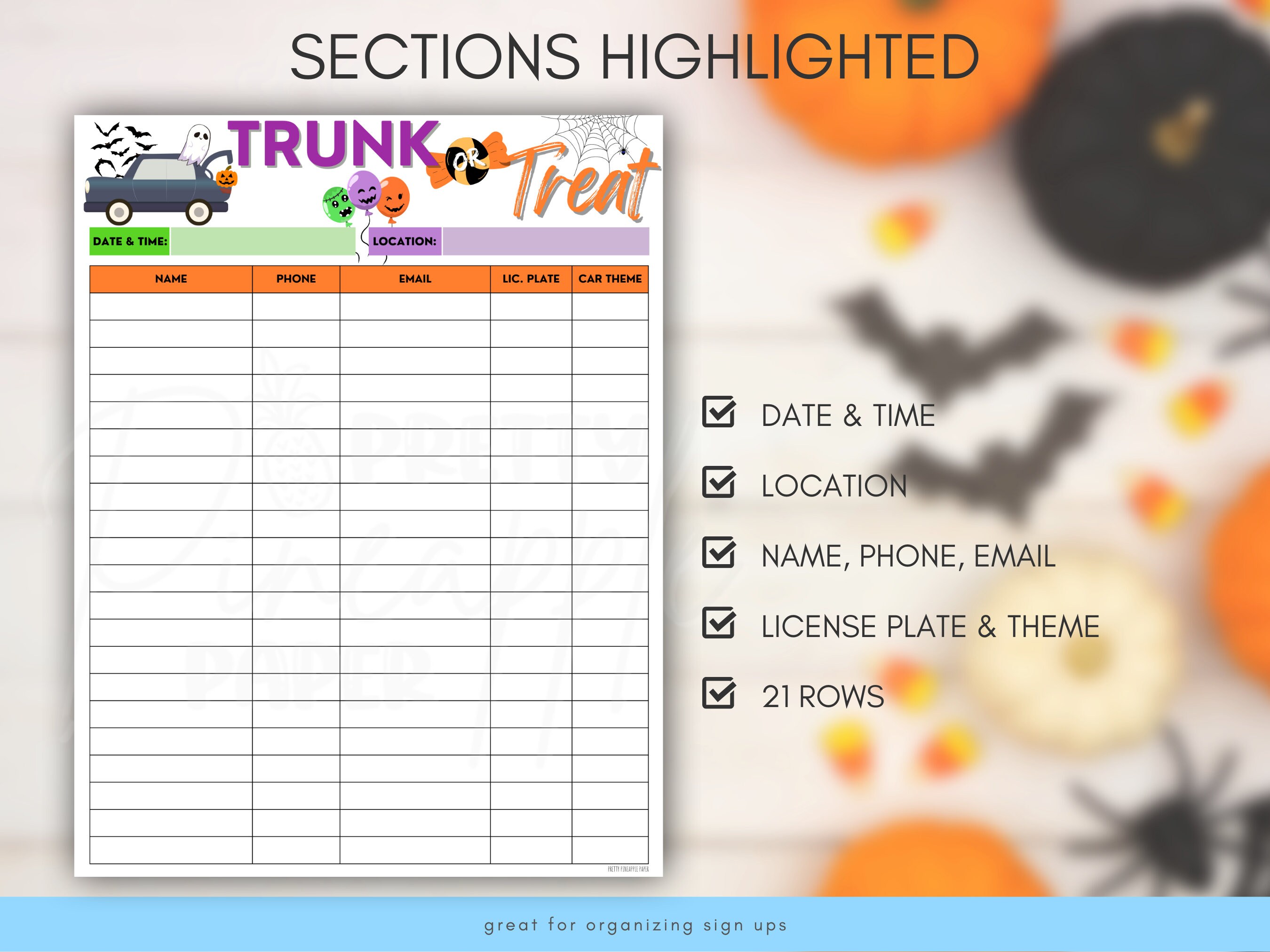 Editable Trunk or Treat Halloween Sign up Sheet, Instant Digital ...