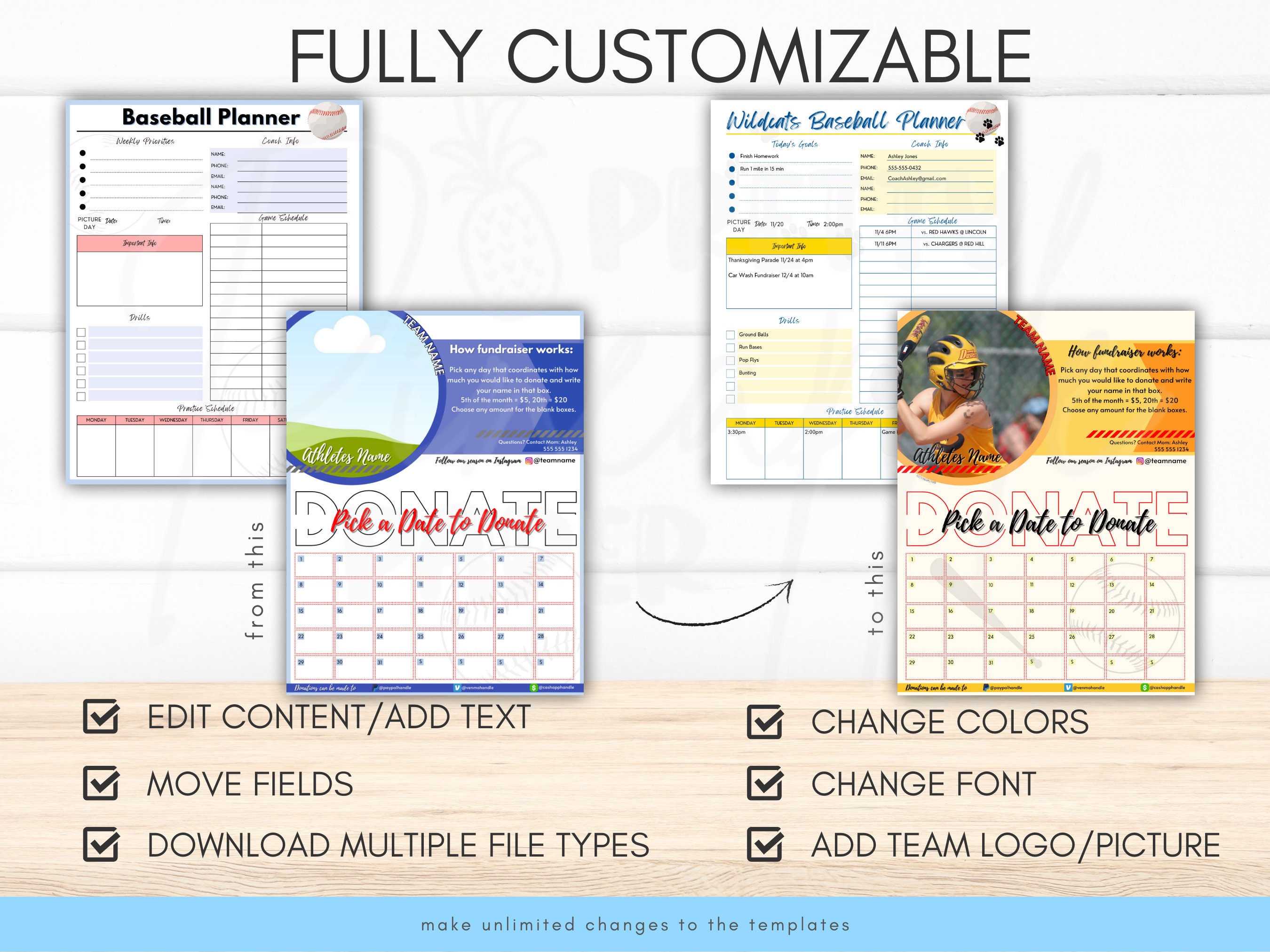 Editable Baseball Organizer Planner Pages, Coaches, Team Mom, Game Day ...