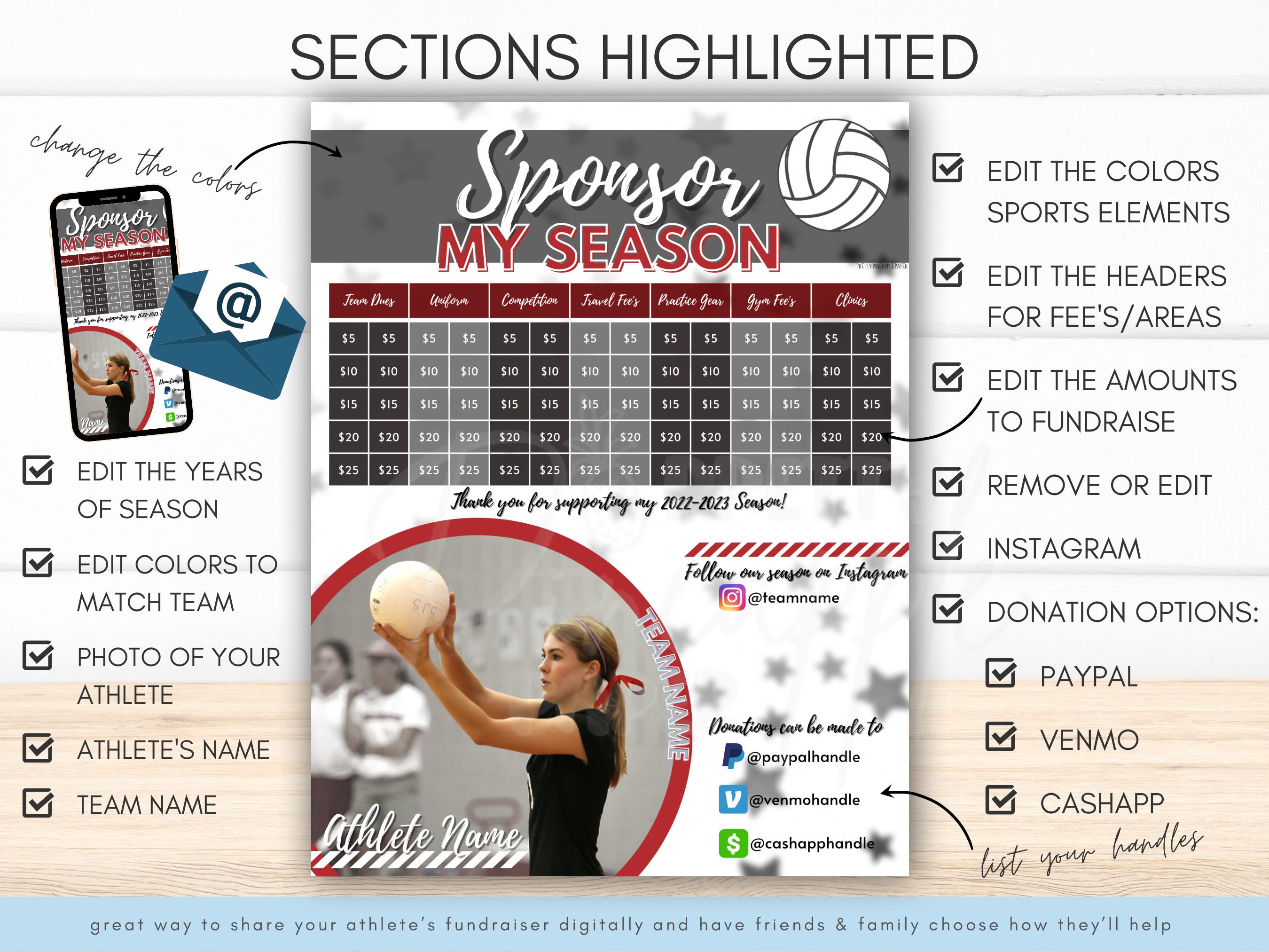 Editable Volleyball Sponsor My Season Fundraiser Template, Instant ...