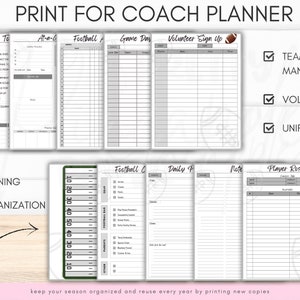 Printable Football Team Management Planner for Coach and Team Mom, Game ...
